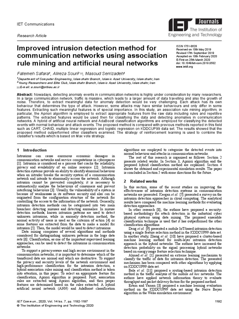 IET Communications - 2020 - Safara - Improved Intrusion Detection Method For Communication ...