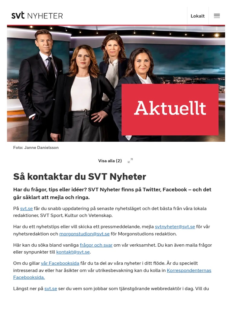 Så Kontaktar Du SVT Nyheter - SVT Nyheter | PDF