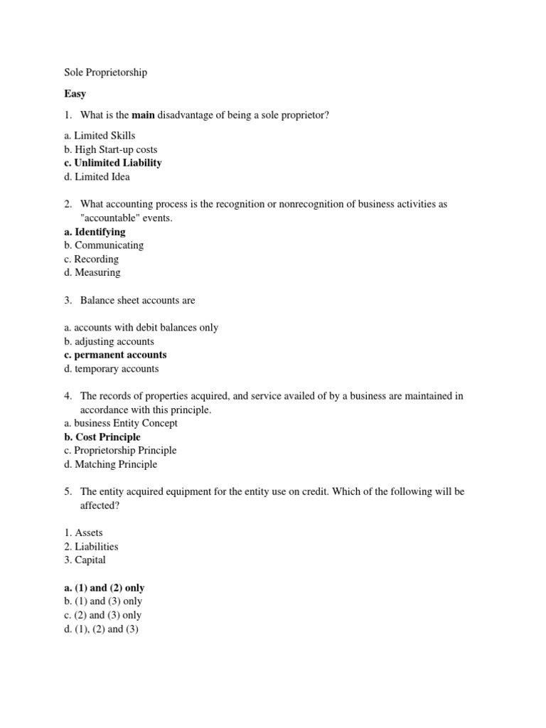Sole Proprietorship Quiz Bee1 | PDF | Debits And Credits | Corporate Jargon