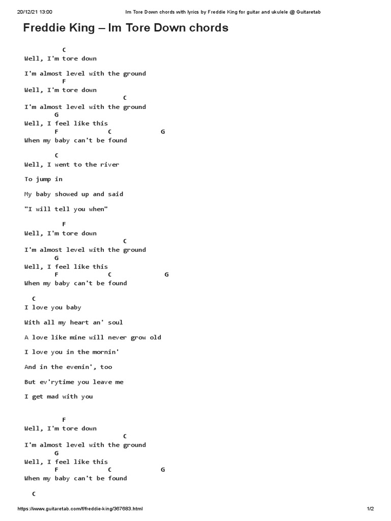 Im Tore Down Chords With Lyrics by Freddie King | PDF
