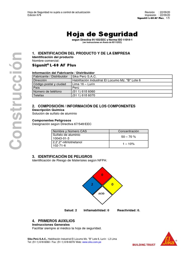 HS - Sigunit L-60 AF PLUS | PDF | Agua | Residuos