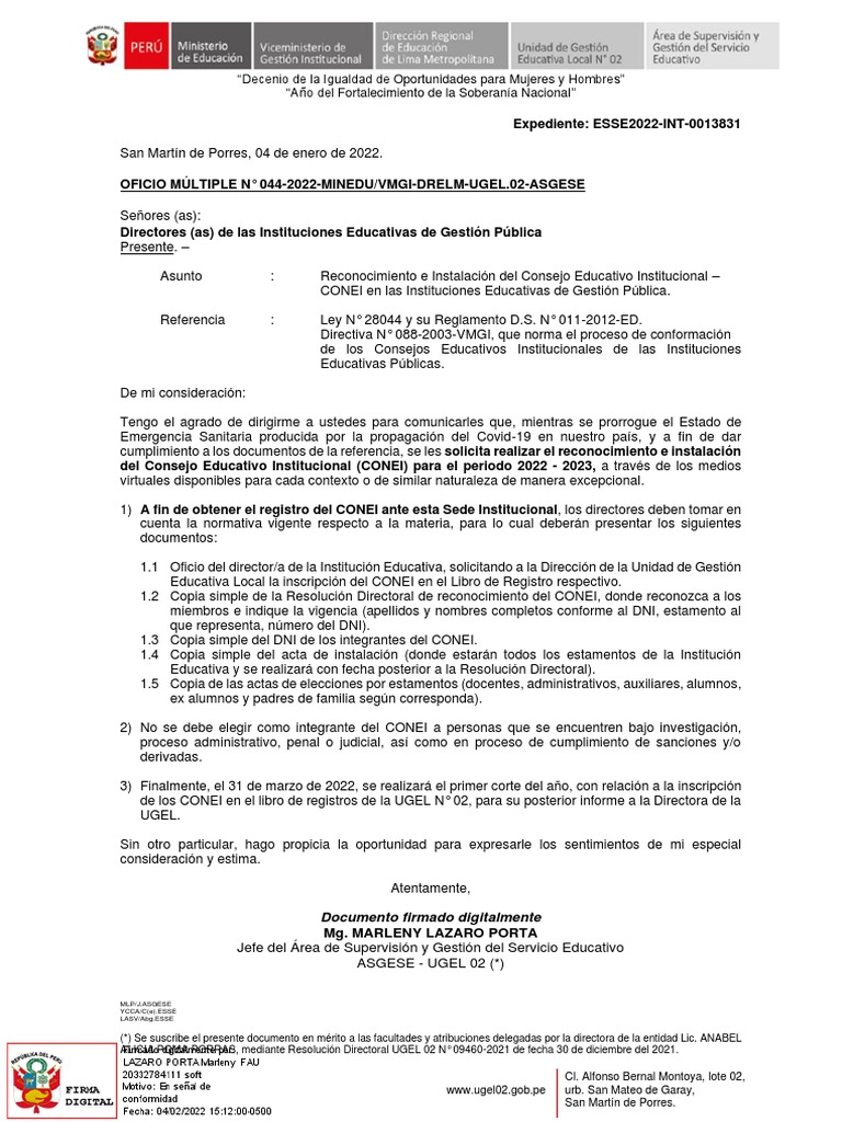 Oficio Multiple Ndeg 044-2022-Asgese Direccion Coneir | PDF | Justicia ...