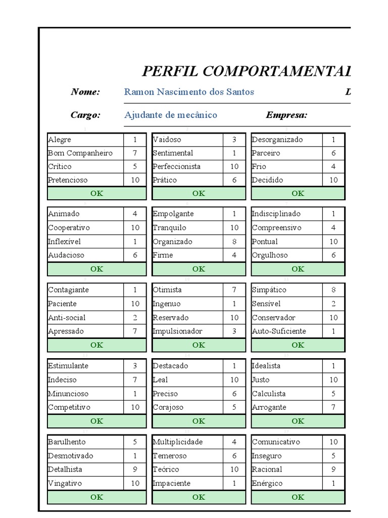Teste de Perfil Comportamental - para Preenchimento | PDF