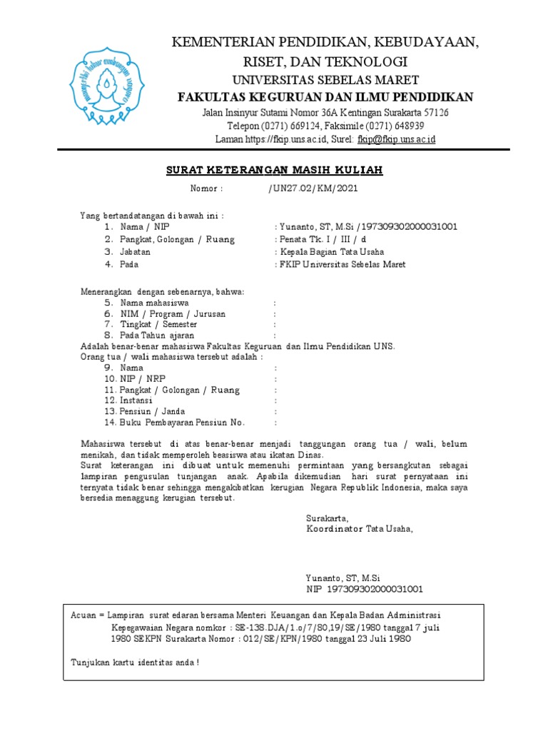 Suket Aktif Kuliah Untuk Tunjangan Gaji 2021 New | PDF