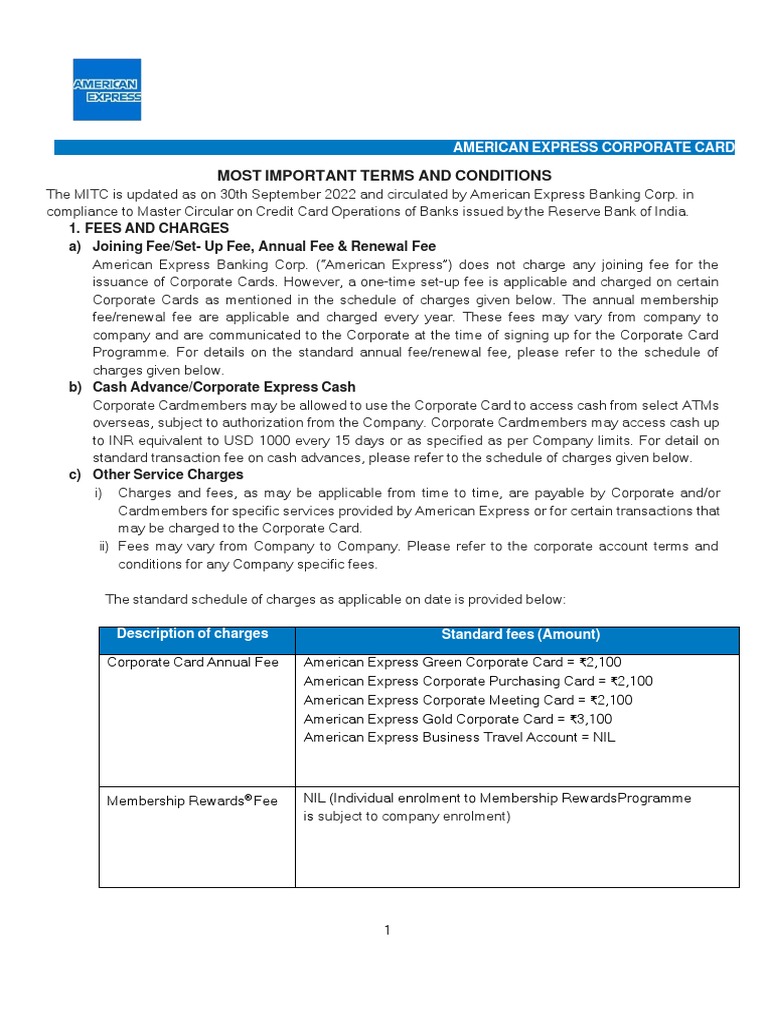 American Express Corporate Card MITC English | PDF