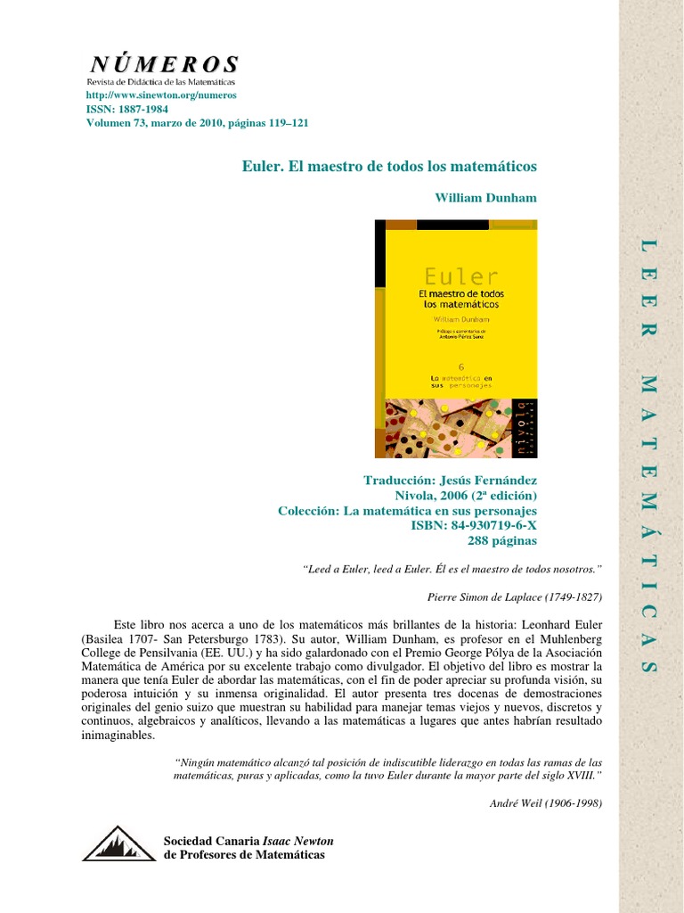 Euler El Maestro de Todos Los Matemticos William Dunham | PDF
