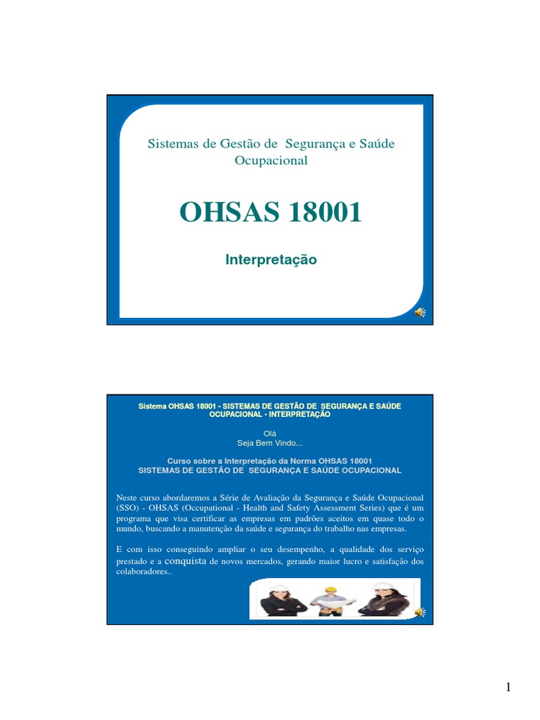 Sistema OHSAS 18001 - Interpretação da Norma de Gestão de Segurança e ...