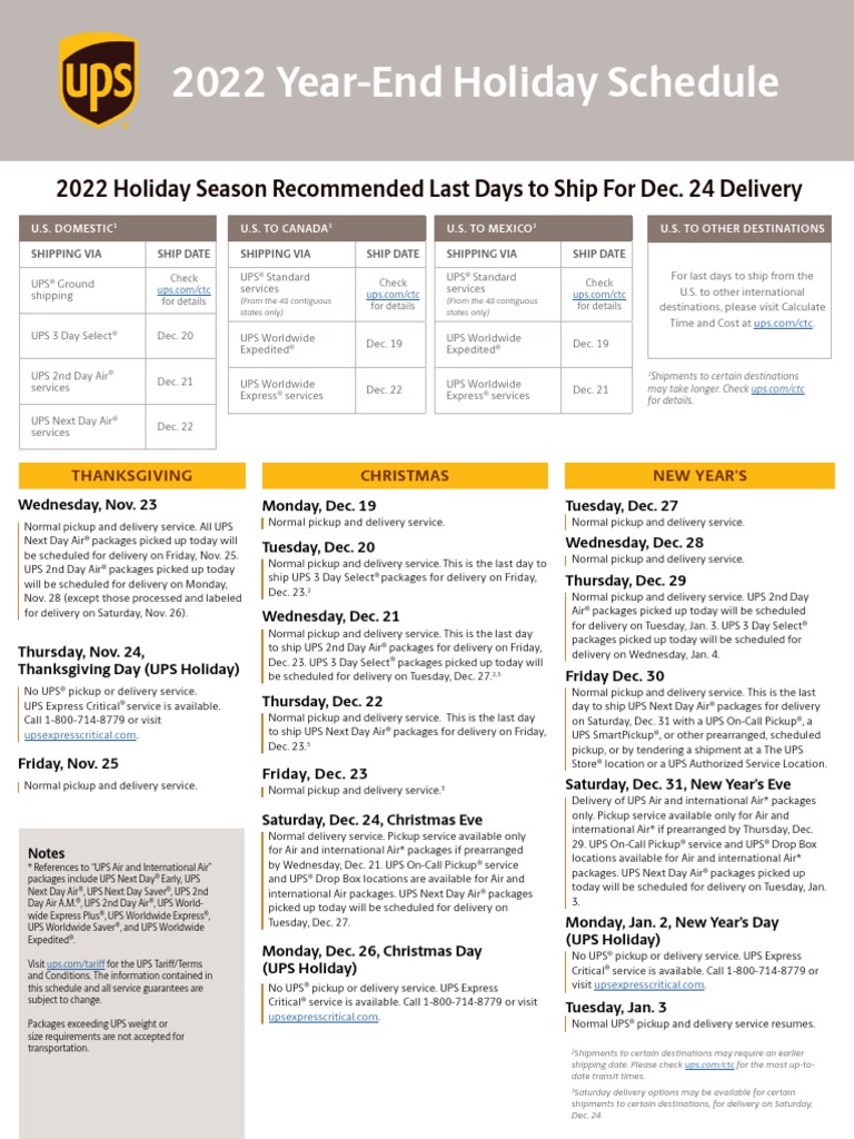 UPS Holiday Shipping Deadlines 2022 | PDF