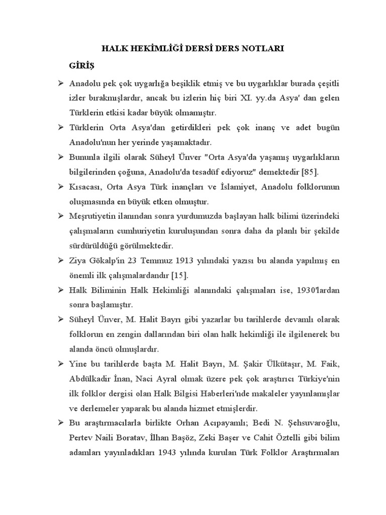 Halk Hekimligi Dersi Ders Notlari | PDF