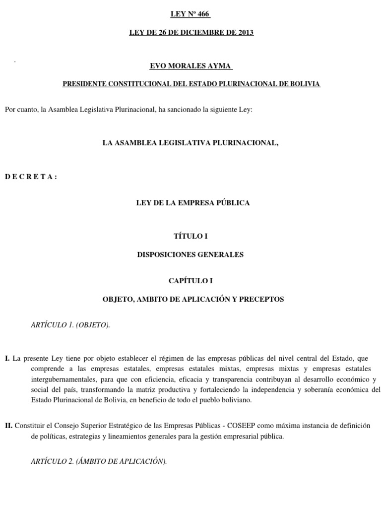 Ley 466 de Empresa Pública | PDF | Empresa de propiedad estatal | Business