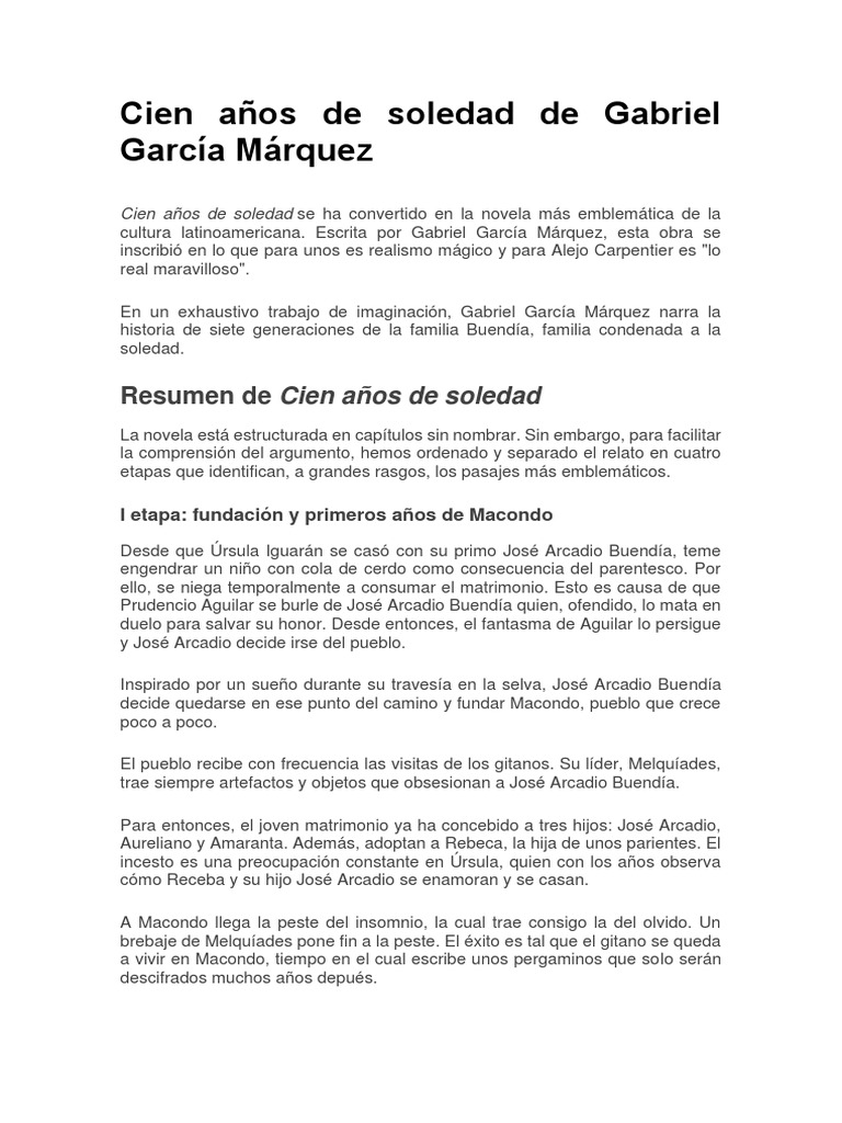 Cien Años de Soledad de Gabriel García Márquez | PDF | Literatura ...