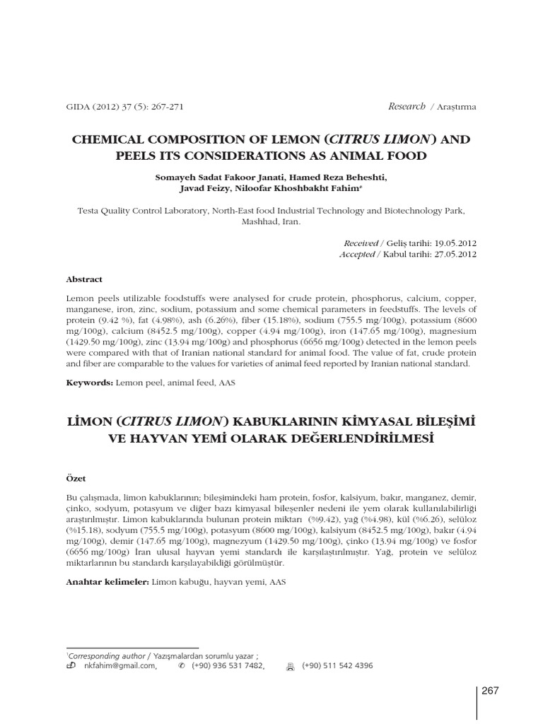Chemical Composition of Lemon Citrus Lim | PDF | Dietary Fiber | Diet ...