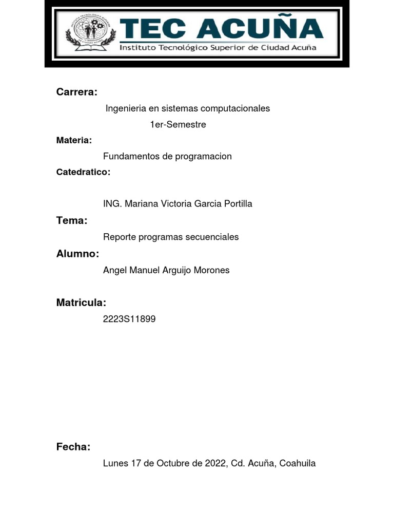 Reporte Programas Secuenciales | PDF | Programa de computadora | Programación