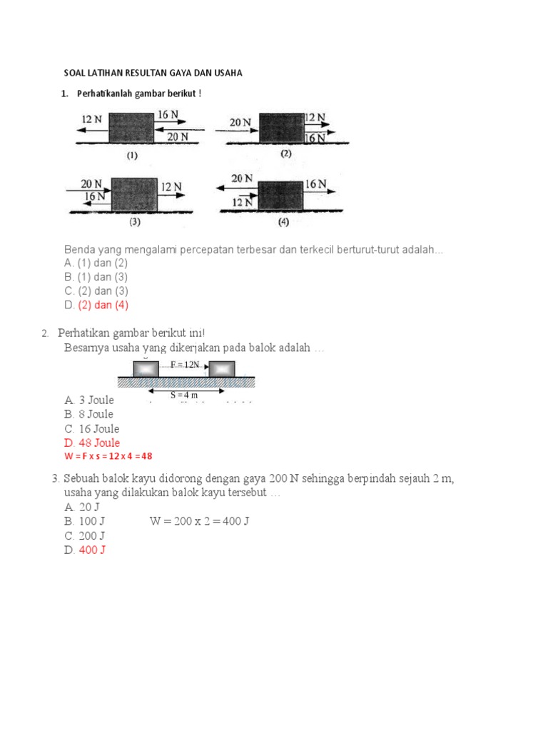 Soal Latihan Resultan Gaya Dan Usaha | PDF