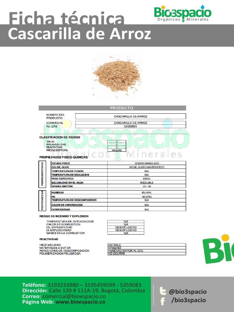 Ficha Tecnica Cascarilla de Arroz | PDF