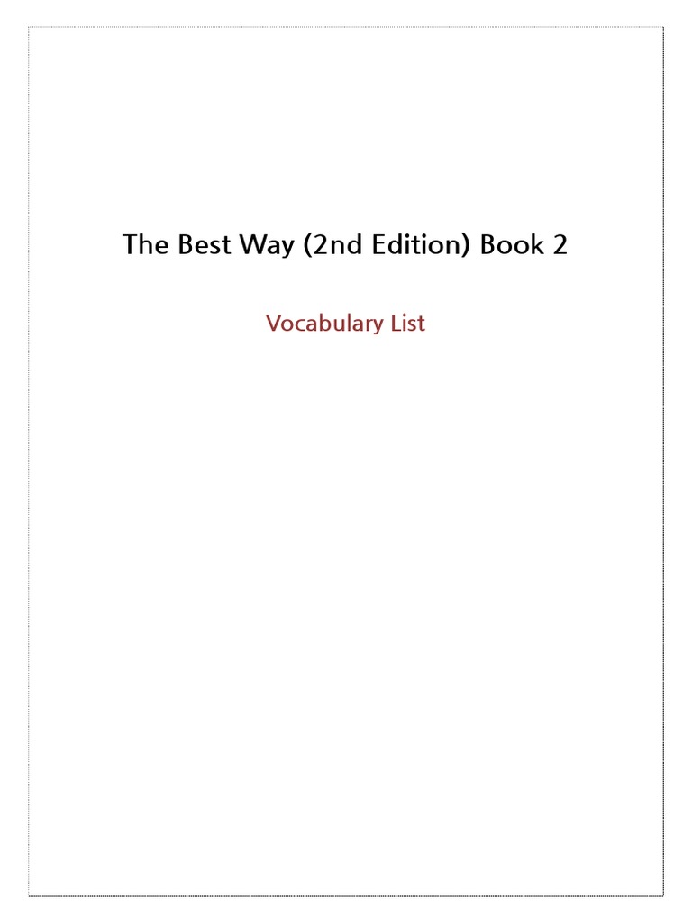 The Best Way Book 2 - Vocabulary List | PDF
