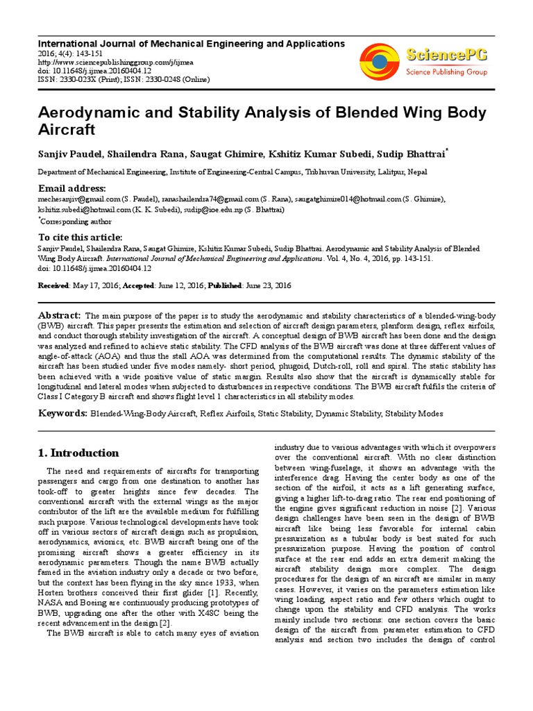 Aerstab BWB | PDF | Flight Dynamics (Fixed Wing Aircraft) | Lift (Force)