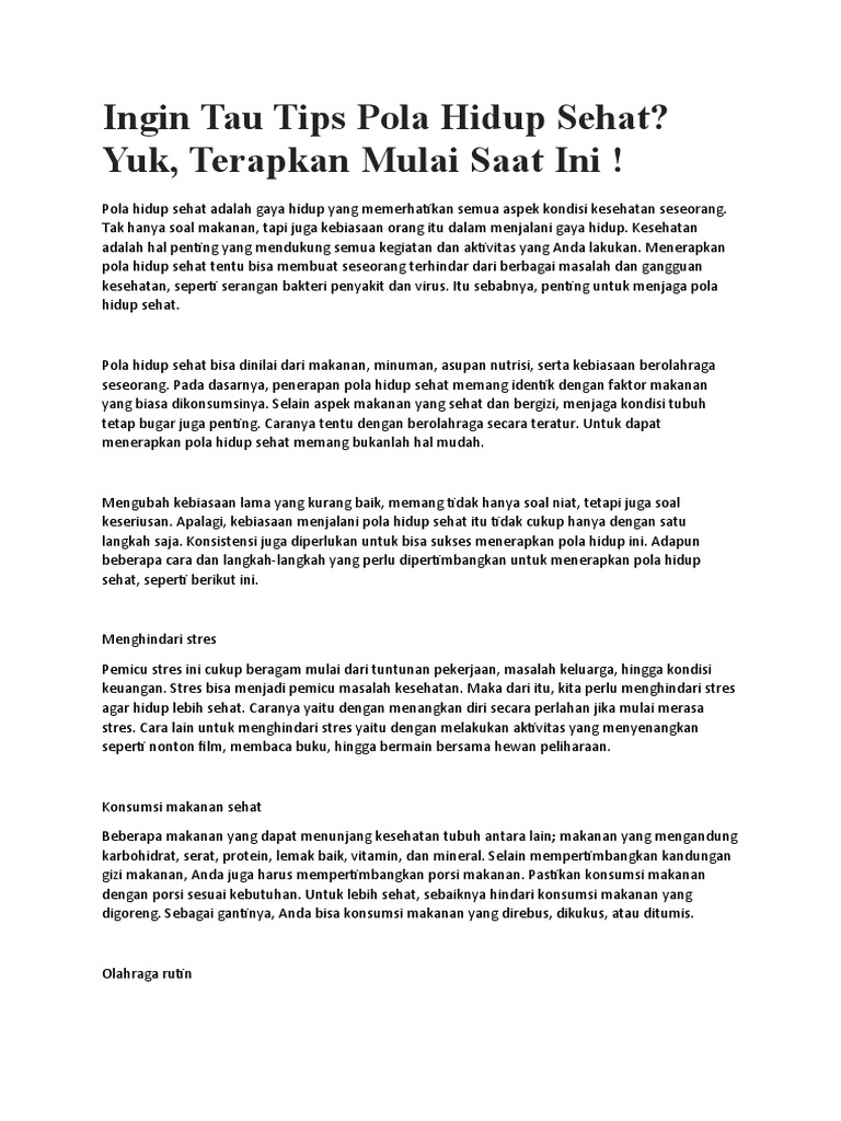Ingin Tau Tips Pola Hidup Sehat | PDF | Pengembangan Diri | Kesehatan Holistik