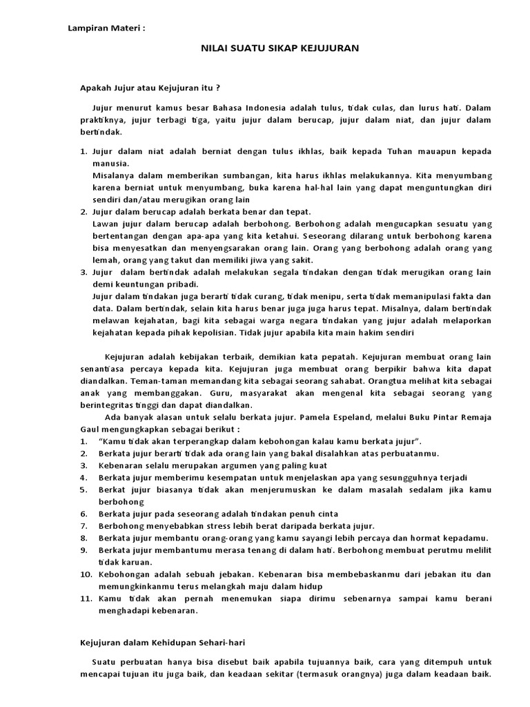 Nilai Suatu Sikap Kejujuran | PDF