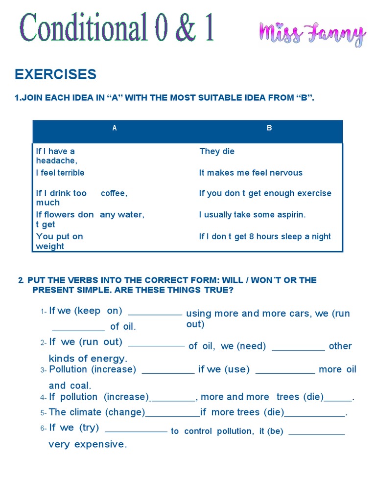 Conditional Type 0 and 1 Exercises | PDF | Language Arts & Discipline ...