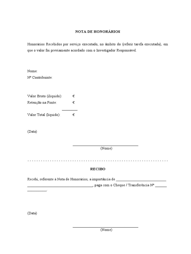 Nota de Honorários - Exemplo | PDF Nota de Honorários - Exemplo | PDF