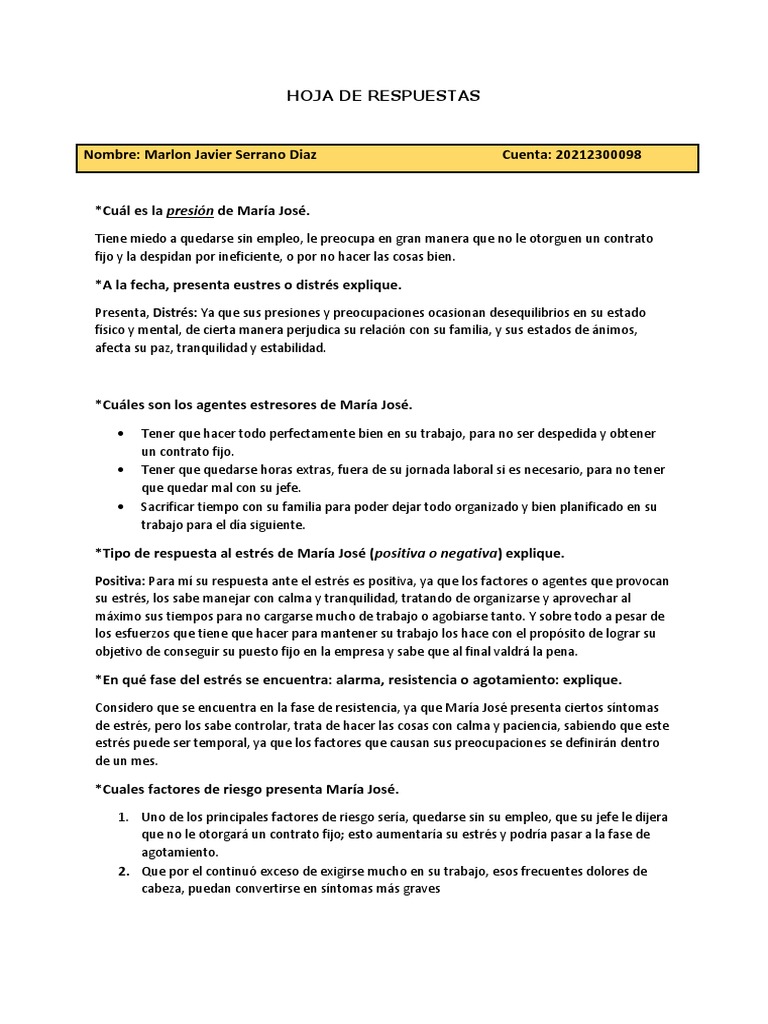Estrés Laboral de María José: Análisis y Síntomas | PDF | Estrés ...