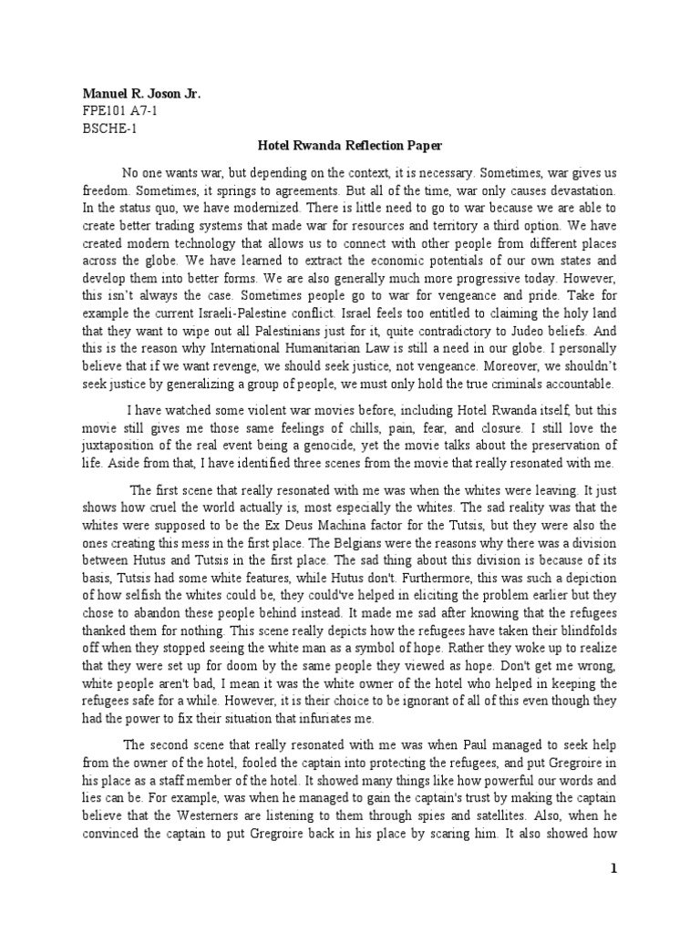 Hotel Rwanda REFLECTION PAPER - Joson | PDF | Hutu