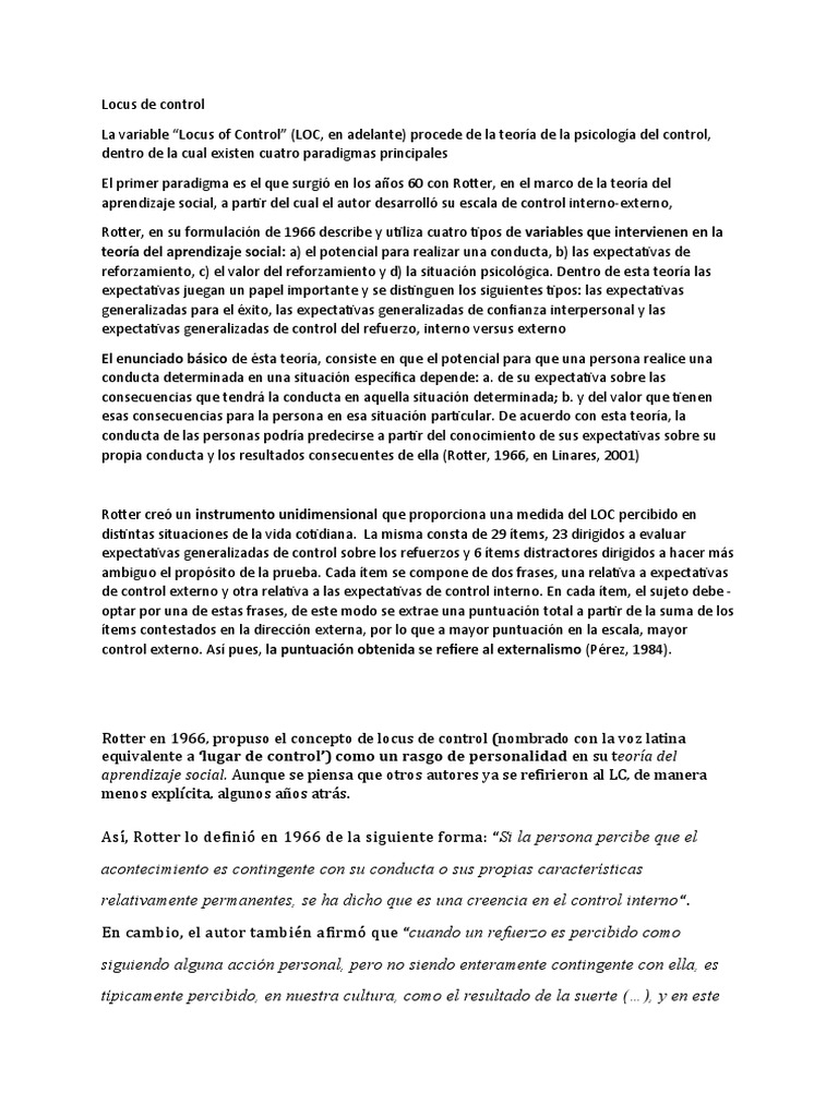 Locus de Control | PDF | Psicología cognitiva | Ciencia cognitiva
