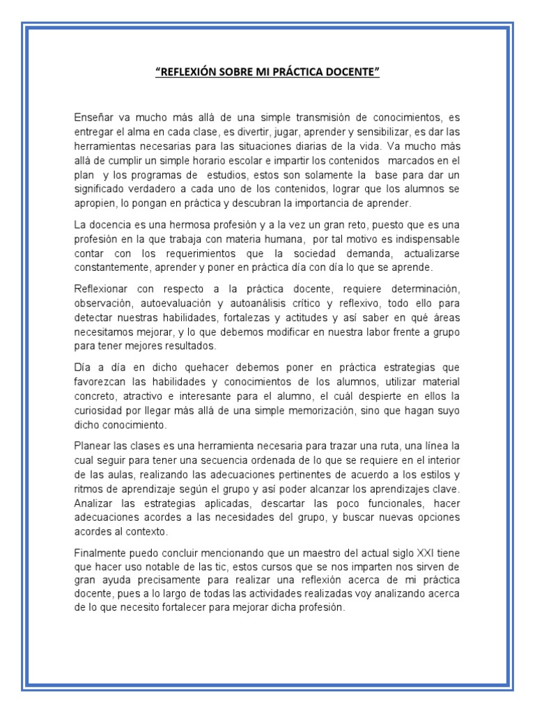 Reflexión Sobre Mi Práctica Docente | PDF