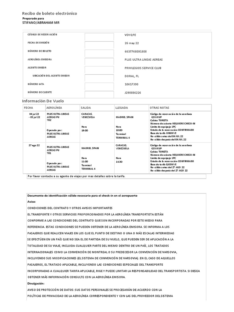 Recibo de Pasaje Electrónico, 04 Julio para MR ABRAHAM STIFANO | PDF | aerolíneas | Aviación