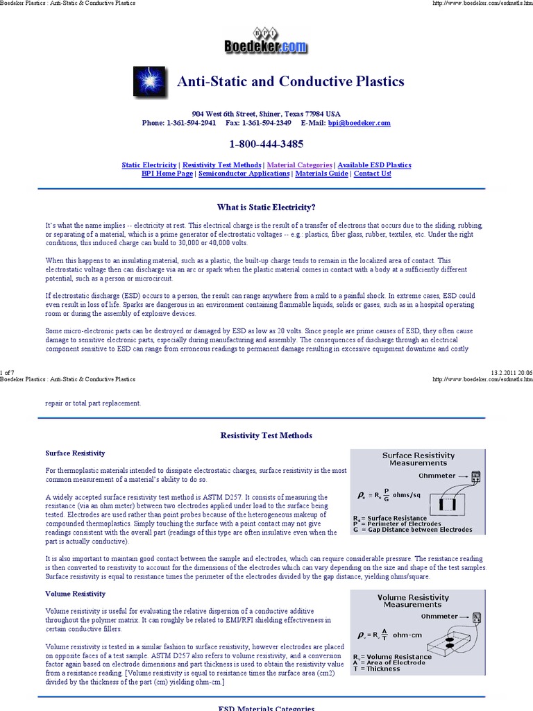 Boedeker Plastics - Anti-Static and Conductive Plastics | PDF | Electrostatic Discharge ...