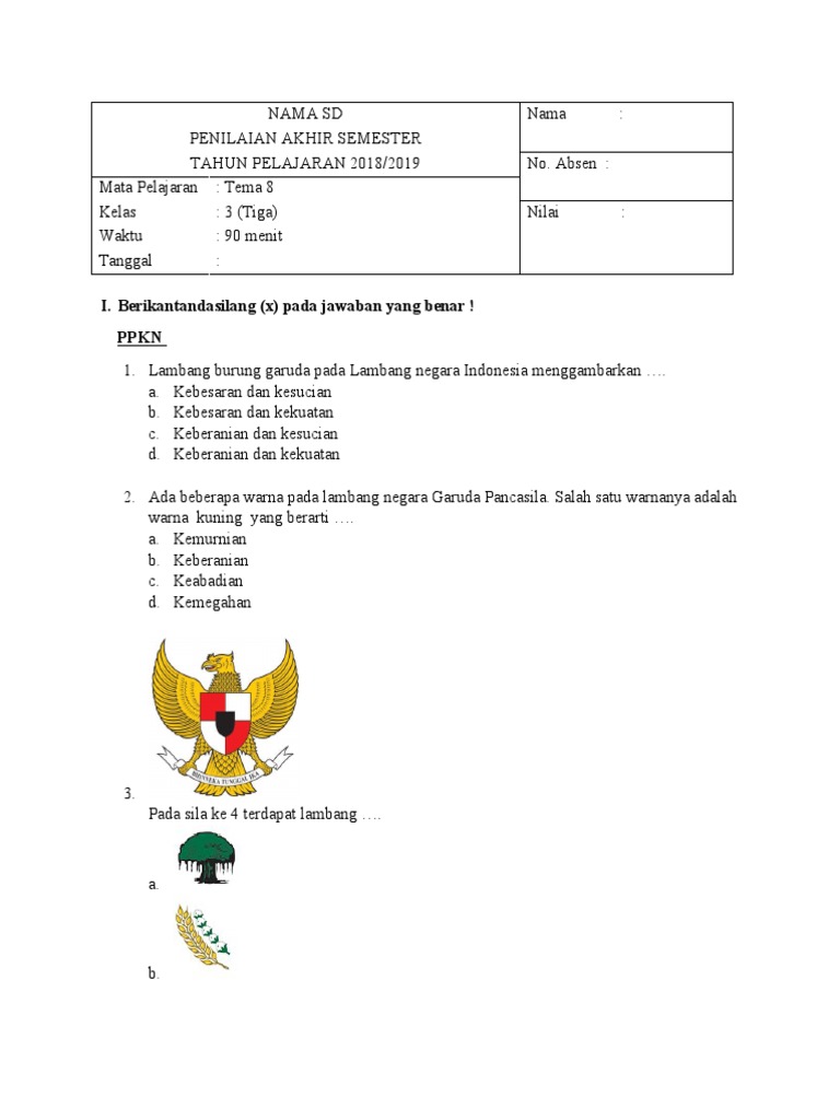 Penilaian Akhir Semester Kelas 3 SD | PDF