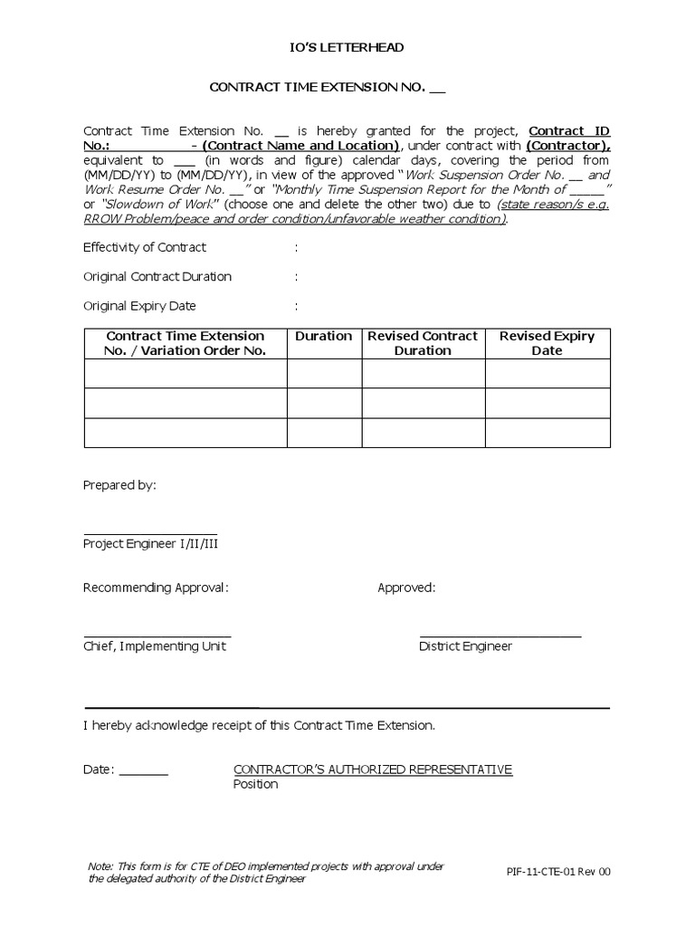 Contract Time Extension Form Template | PDF