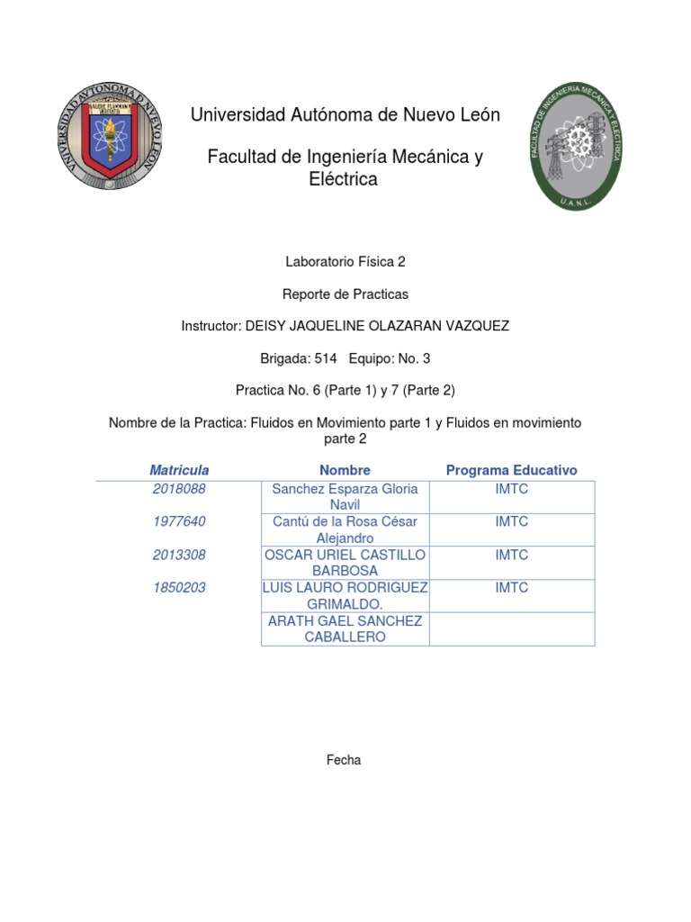 Practica 6 y 7 Lab Fis 2 | PDF | Líquidos | Dinámica (Mecánica)