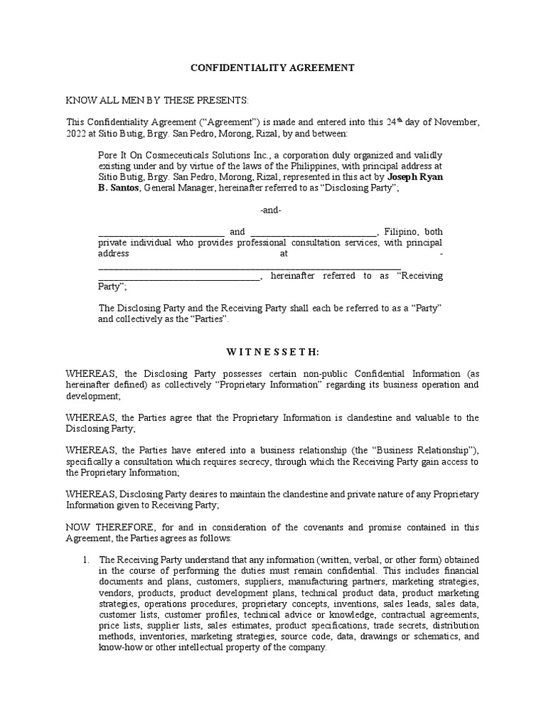 Confidentiality Agreement | Download Free PDF | Non Disclosure Agreement | Trade Secret