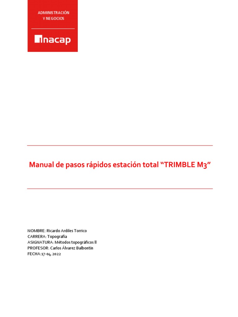 Manual de Pasos Rapidos Estacion Total Trimble m3 | PDF