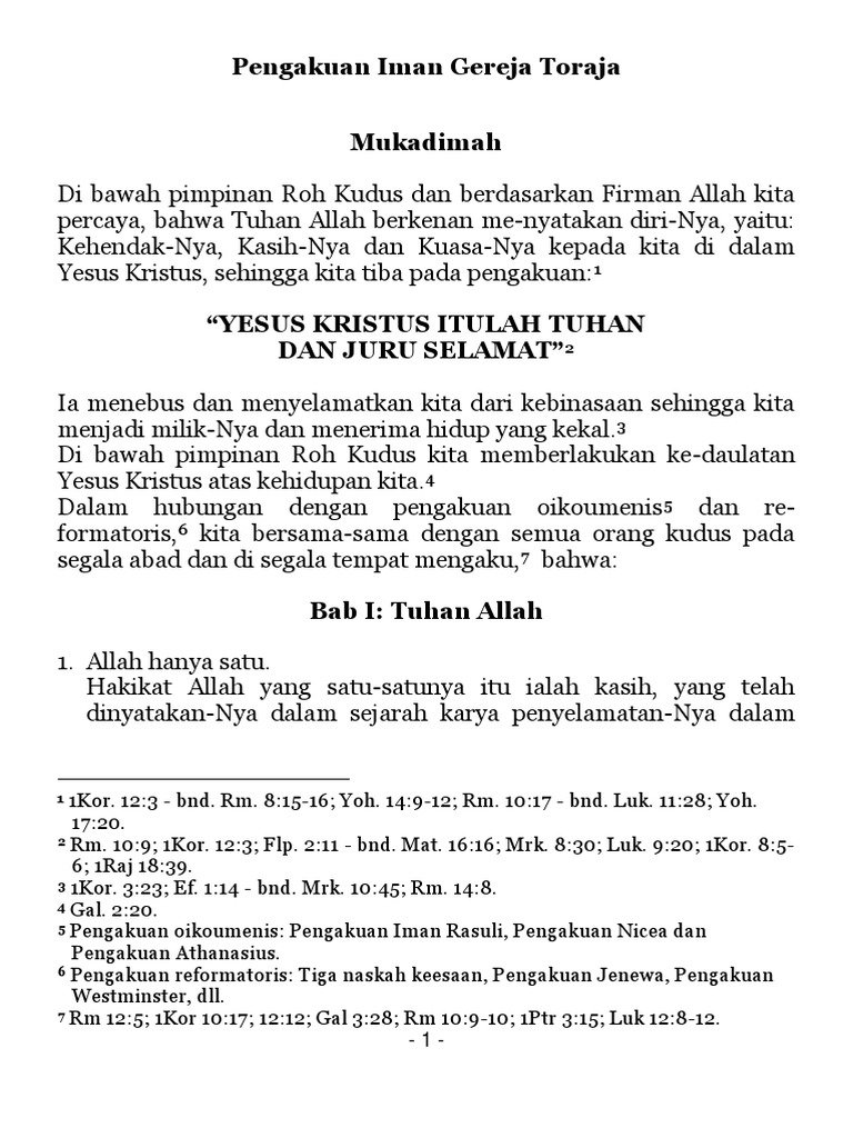 Pengakuan Gereja Toraja | PDF