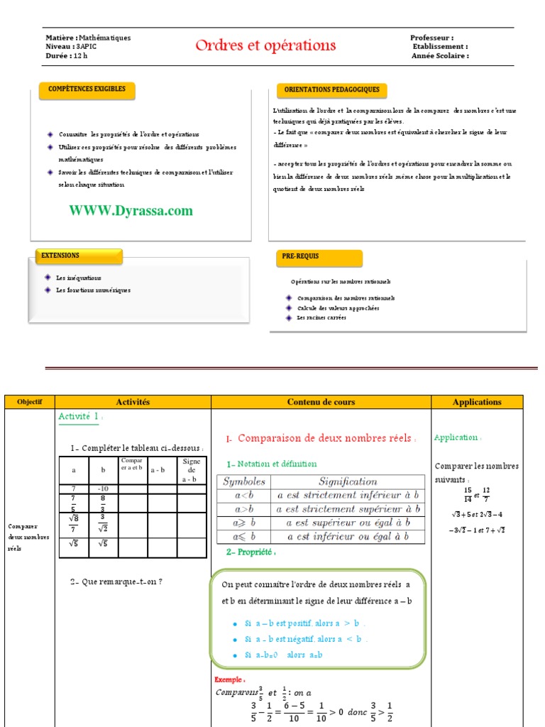 Ordre Et Operations Fiches Pedagogiques Maths 3AC PDF 2 | PDF