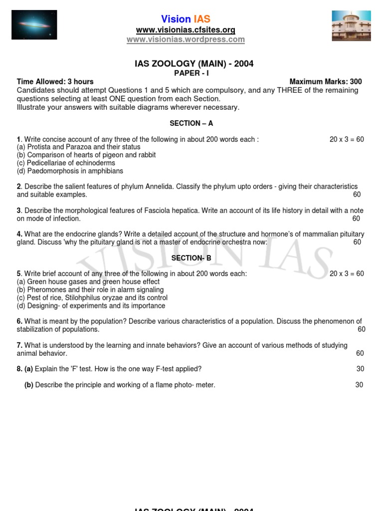 IAS Zoology Exam Paper 2004 | PDF | Endocrine System | Zoology