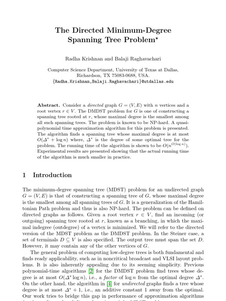 The Directed Minimum-Degree Spanning Tree Problem: (Radha - Krishnan ...