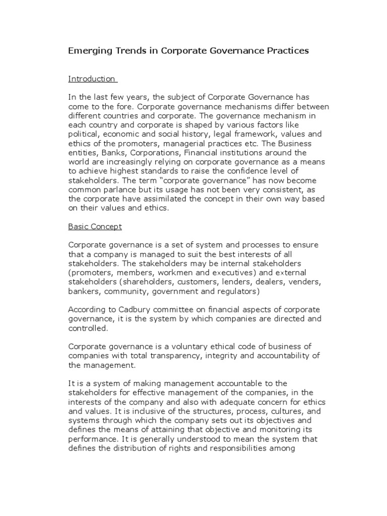 Emerging Trends in Corporate Governance Practices | PDF | Corporate ...