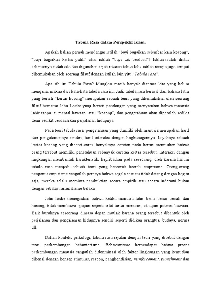 Tabula Rasa - Islam Perspektif | PDF | Filsafat