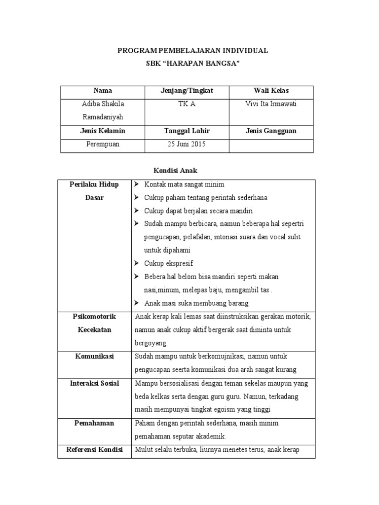Program Pembelajaran Anak TK | PDF