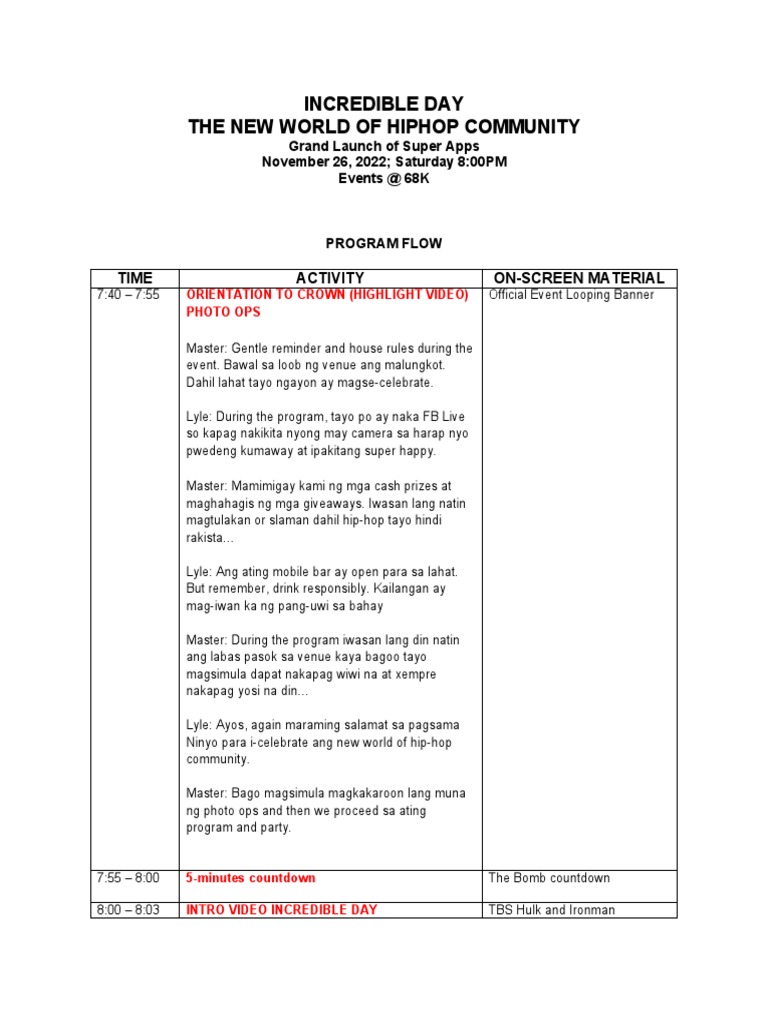 Incredible Day Program With Script | PDF