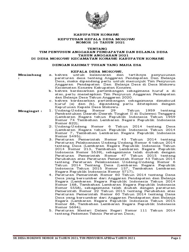 Tim Penyusun APBDes Mokowu 2021 | PDF