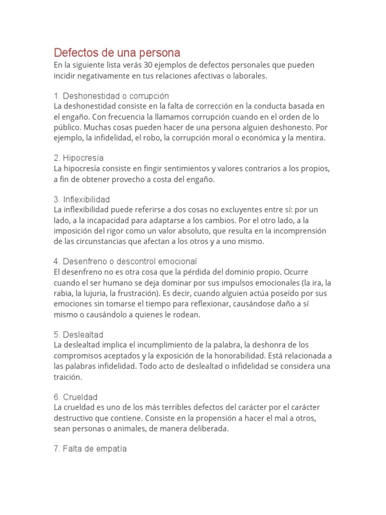 Defectos de Una Persona | PDF | Infidelidad | Las emociones