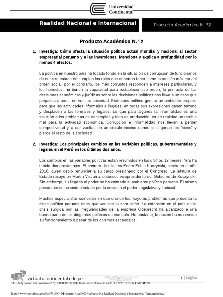 Producto Acad Mico N 2 Realidad Nacional e Internacional Terminado | PDF | Perú | Inflación