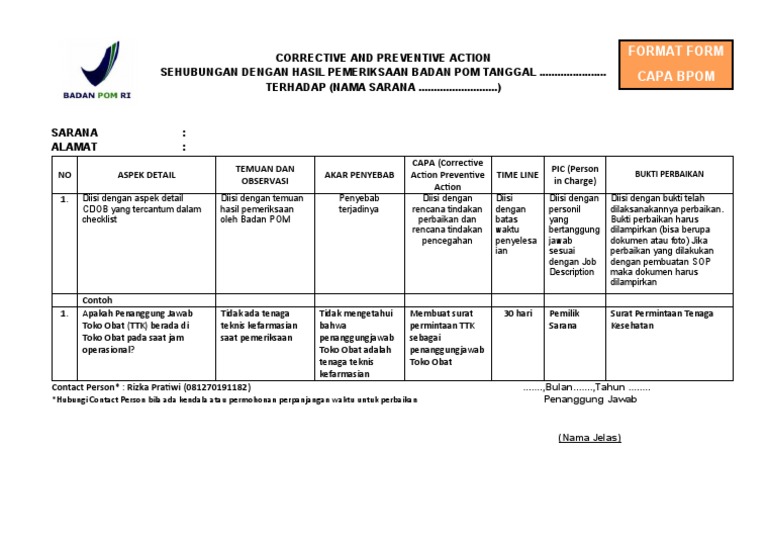 CAPA BPOM: Tindakan Korektif dan Pencegahan | PDF