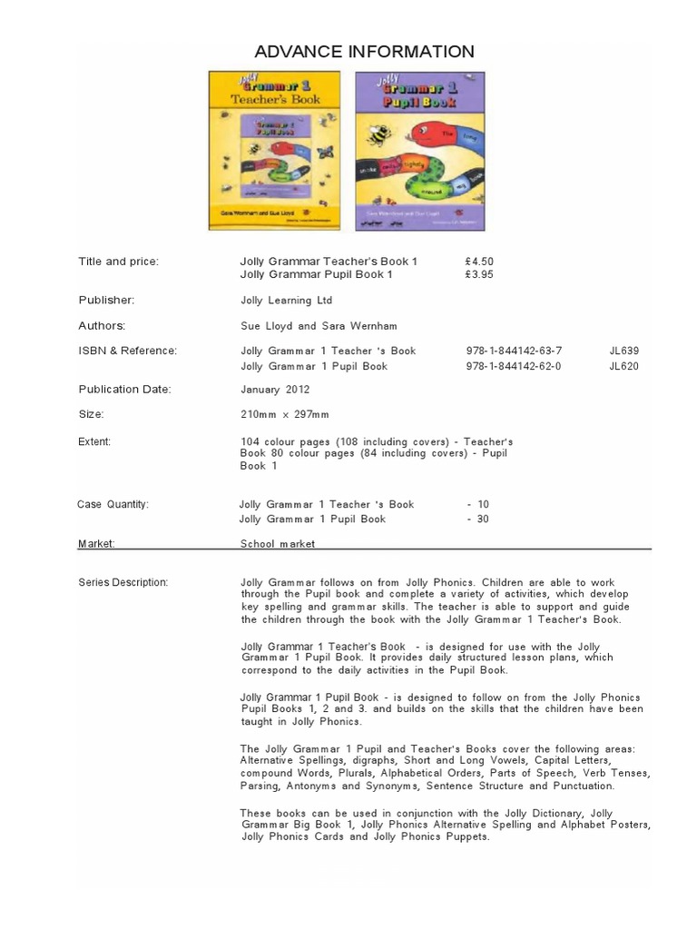 Jolly Grammar 1 Teacher & Pupil Books | PDF