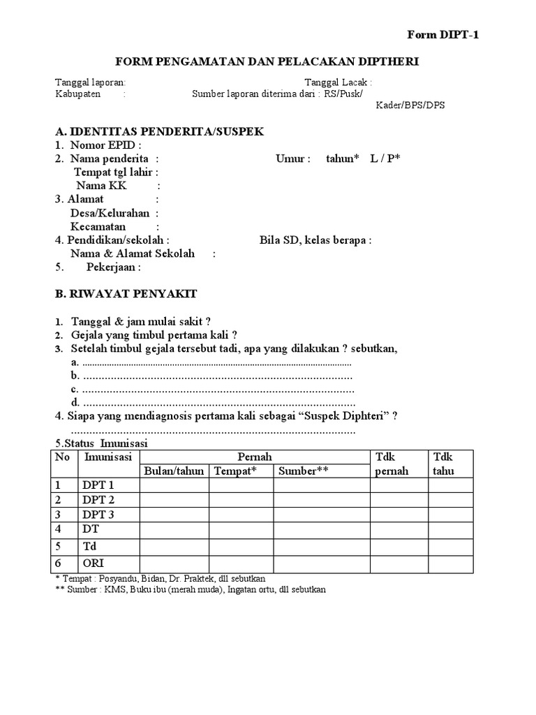 Form Pe Lacak DIFTERI Word | PDF